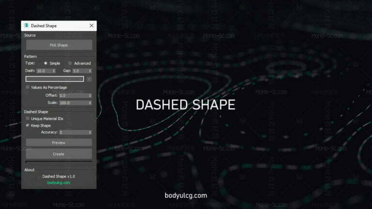 3DMAX一键样条线创建虚线建模插件 Dashed Shape For 3DMAX 2012 - 2023 英文破解版